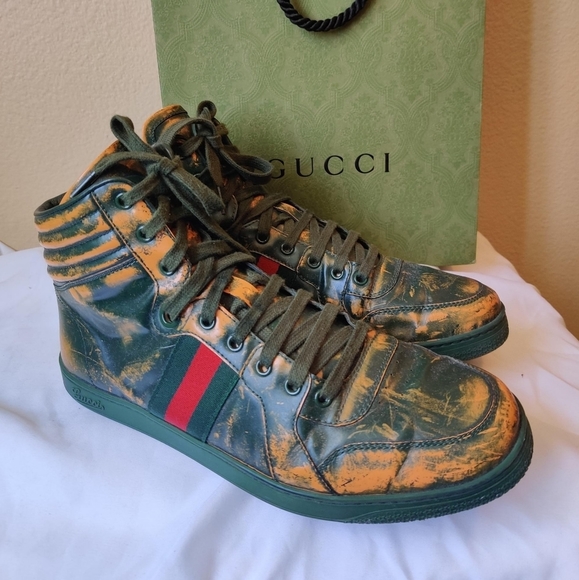 Gucci | Shoes | Mens Gucci Green Leather Hightop Sneakers | Poshmark
